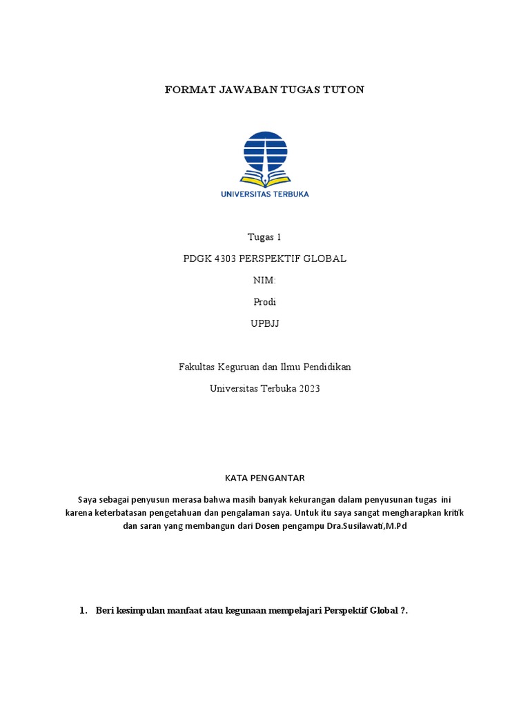 Format Jawaban Tugas 1 Perspektif Global | PDF