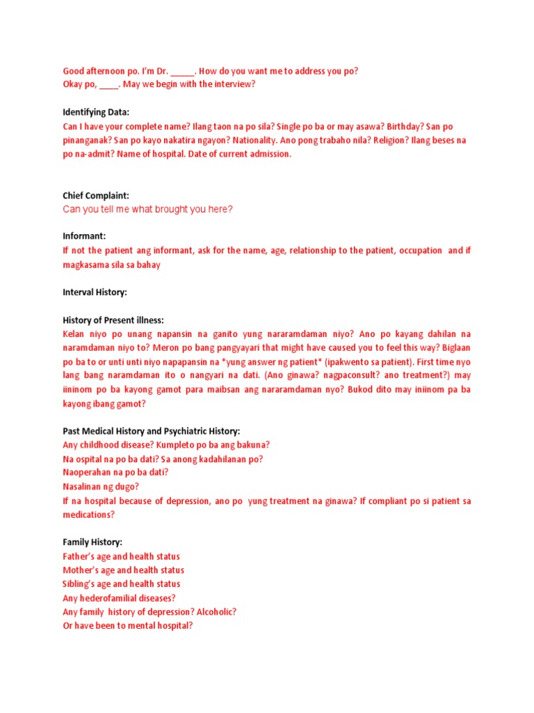 FEU Psychiatric History and Mental Status Examination Script | PDF