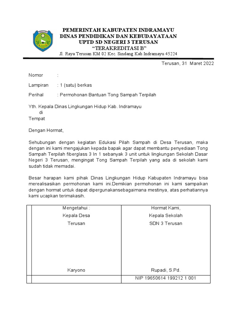 Surat Permohonan Sekolah Ke DLH | PDF