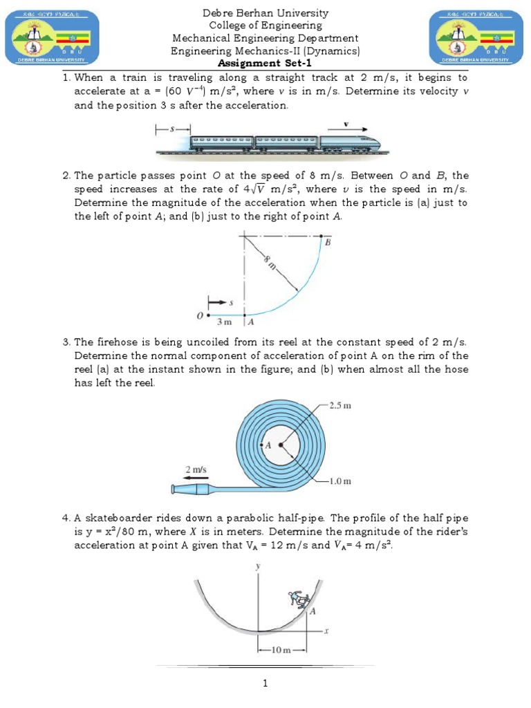 Dynamics Assignment Set Pdf Acceleration Speed 