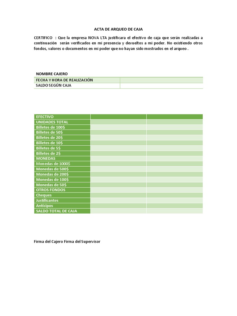 Acta de Arqueo de Caja... | PDF