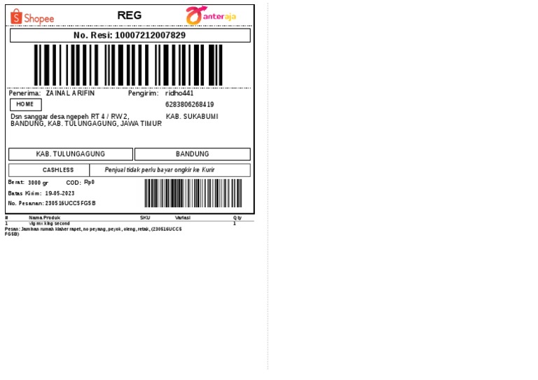 Contoh Ressi Pengiriman | PDF