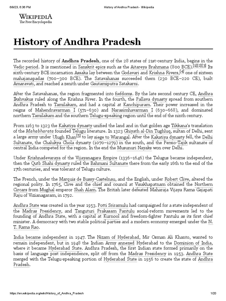 History of Andhra Pradesh - Wikipedia | PDF | South India