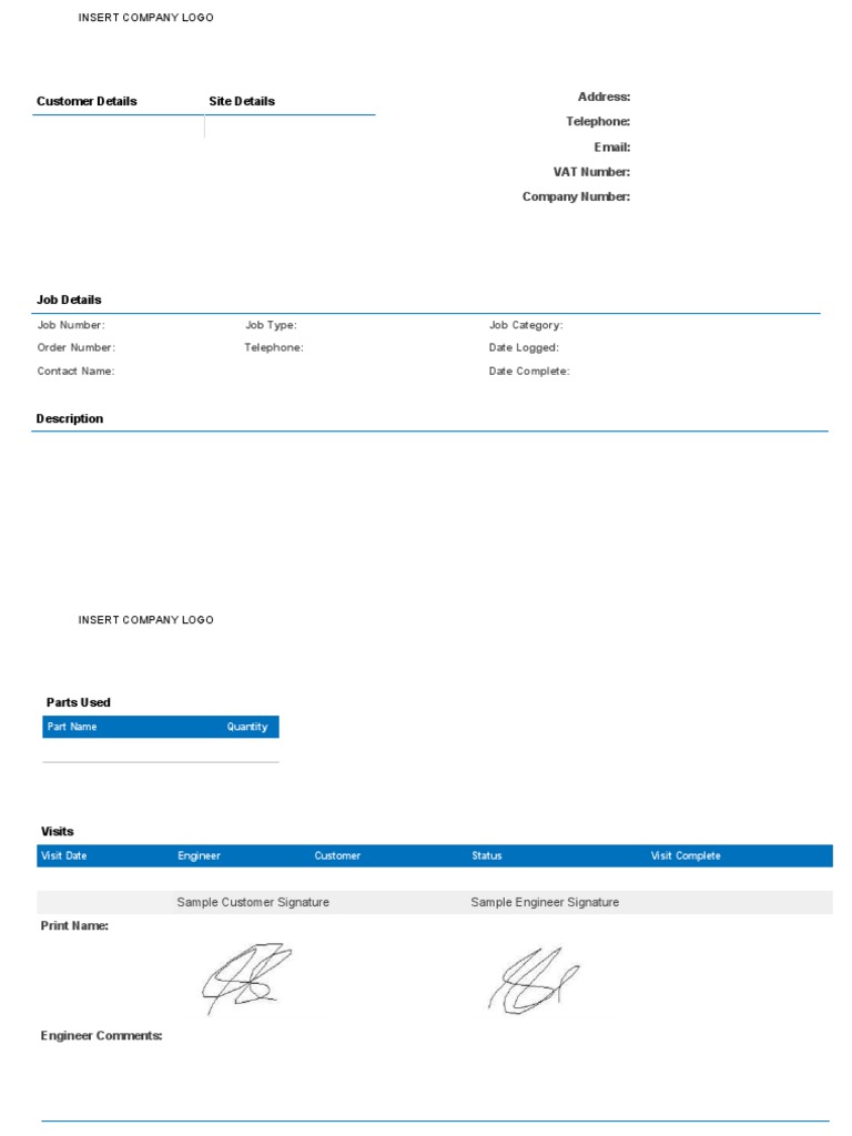 Free Job Sheet Template 2 | PDF