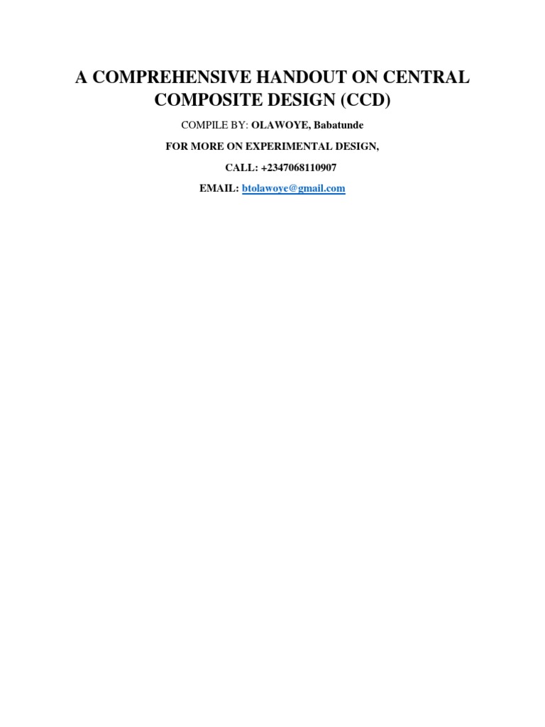 A Comprehensive Handout On Central Composite Design (CCD) | PDF ...