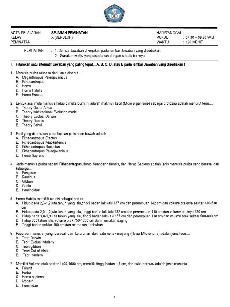 Lat Soal Sejarah Peminatan Kelas X | PDF