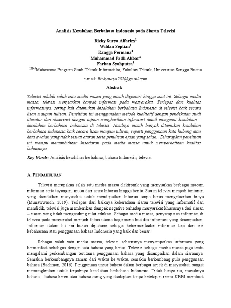 Analisis Kesalahan Berbahasa Indonesia P | PDF