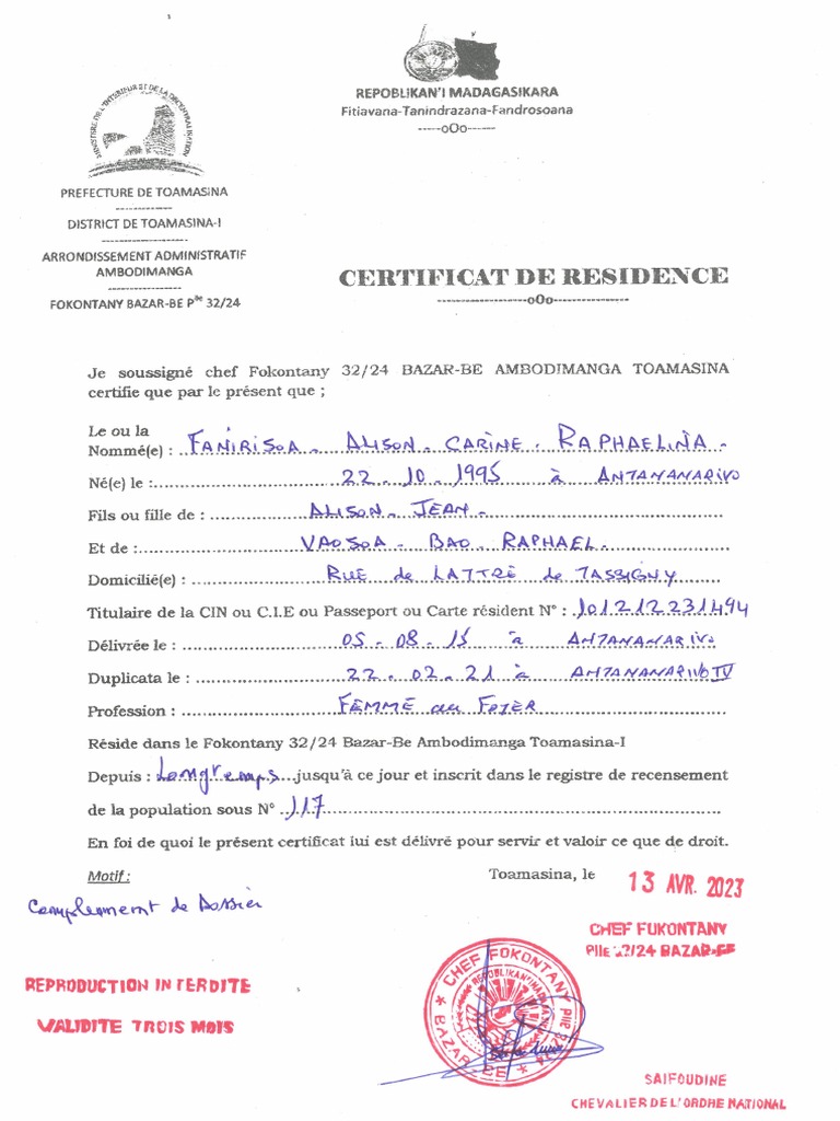 Certificat de Residence | PDF