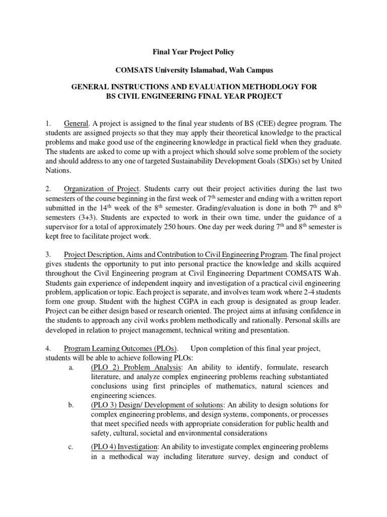 Final Year Project Guidelines for CEE | PDF | Engineering | Analysis