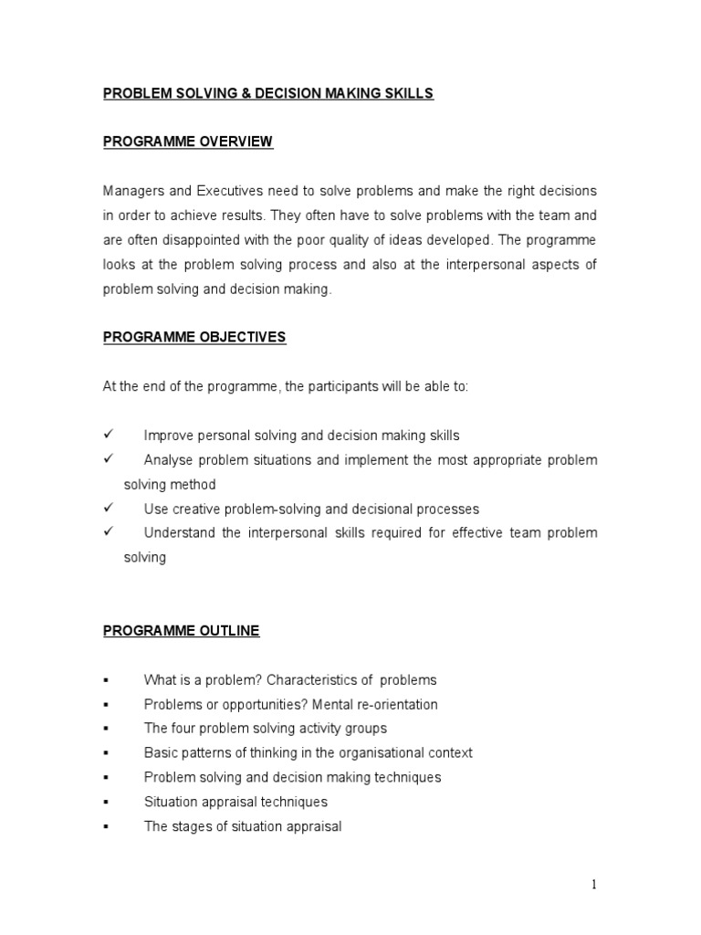 Problem Solving & Decision Making - (Comment) | PDF | Decision Making ...