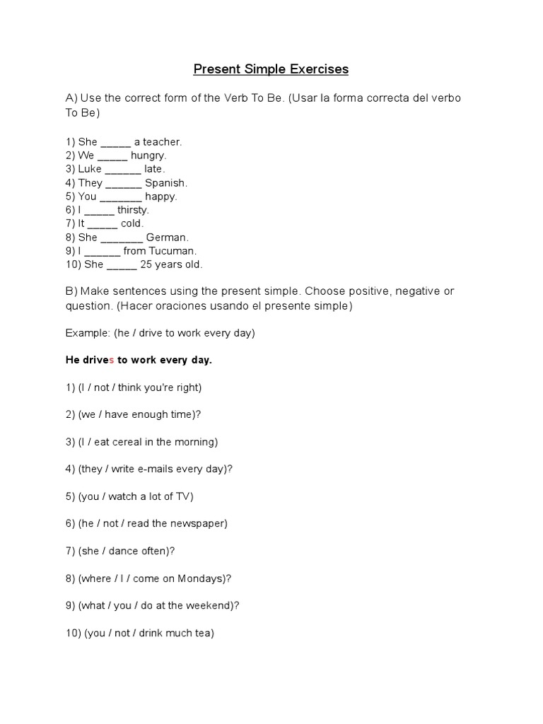 Present Simple Exercises | PDF