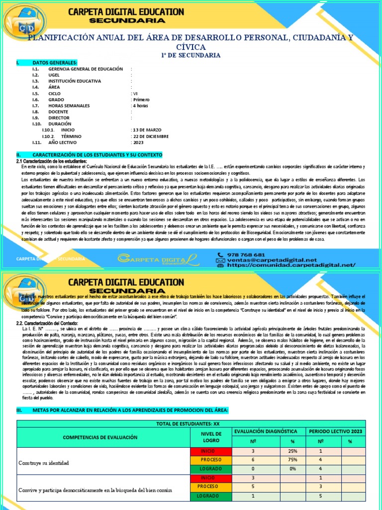 1º Plan Curricular Anual DPCC | PDF