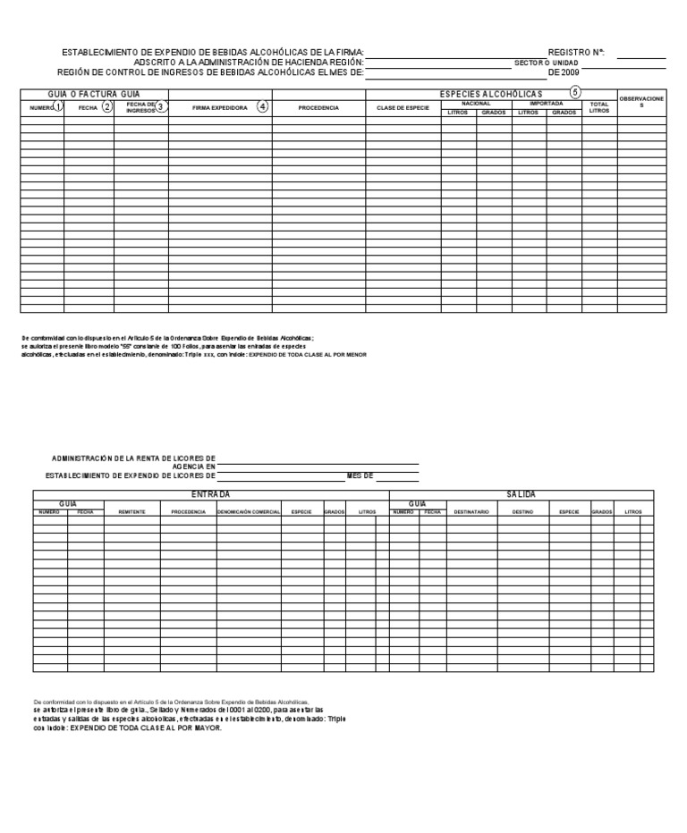 Modelo de Libro de Licores para Expendio | PDF | Bebidas alcohólicas ...