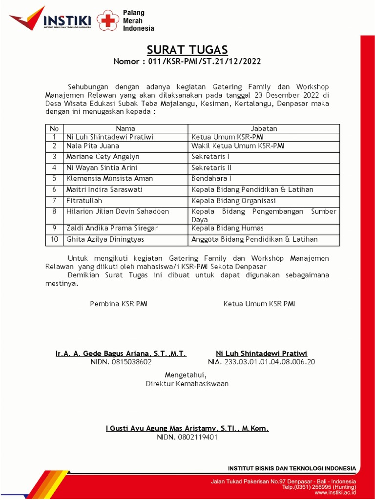Surat Tugas Peringatan Hari Relawan New | PDF