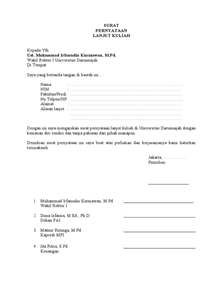 Surat Pernyataan Lanjut Kuliah - New | PDF