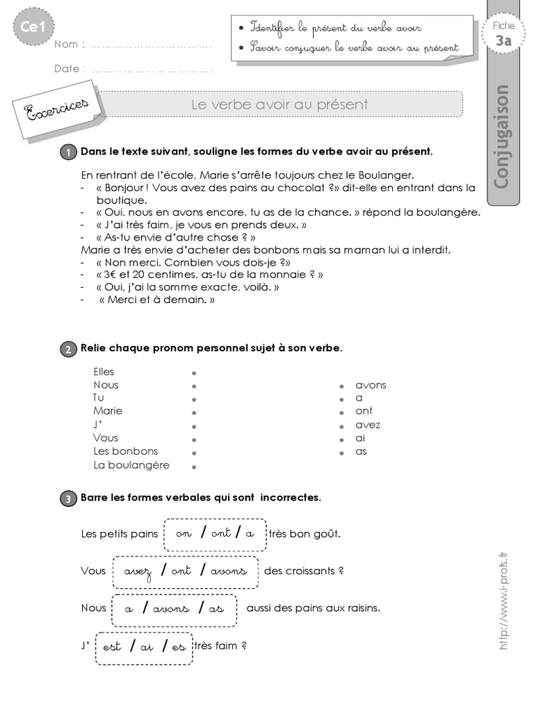 Exercices sur le verbe avoir au présent | PDF | Nombre grammatical | Verbe