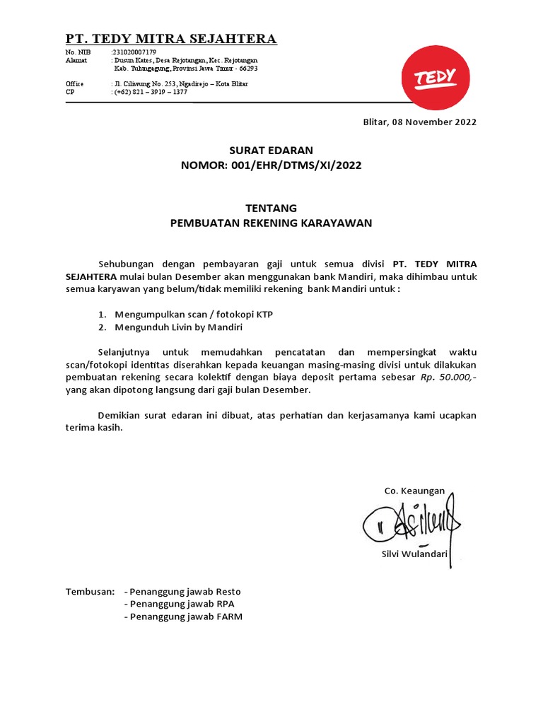 SURAT EDARAN Pembuatan Rek | PDF | Pengelolaan Keuangan & Uang