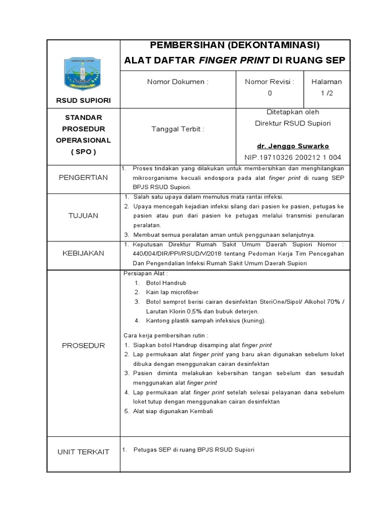 Spo Dekontaminasi Alat Finger Print BPJS | PDF