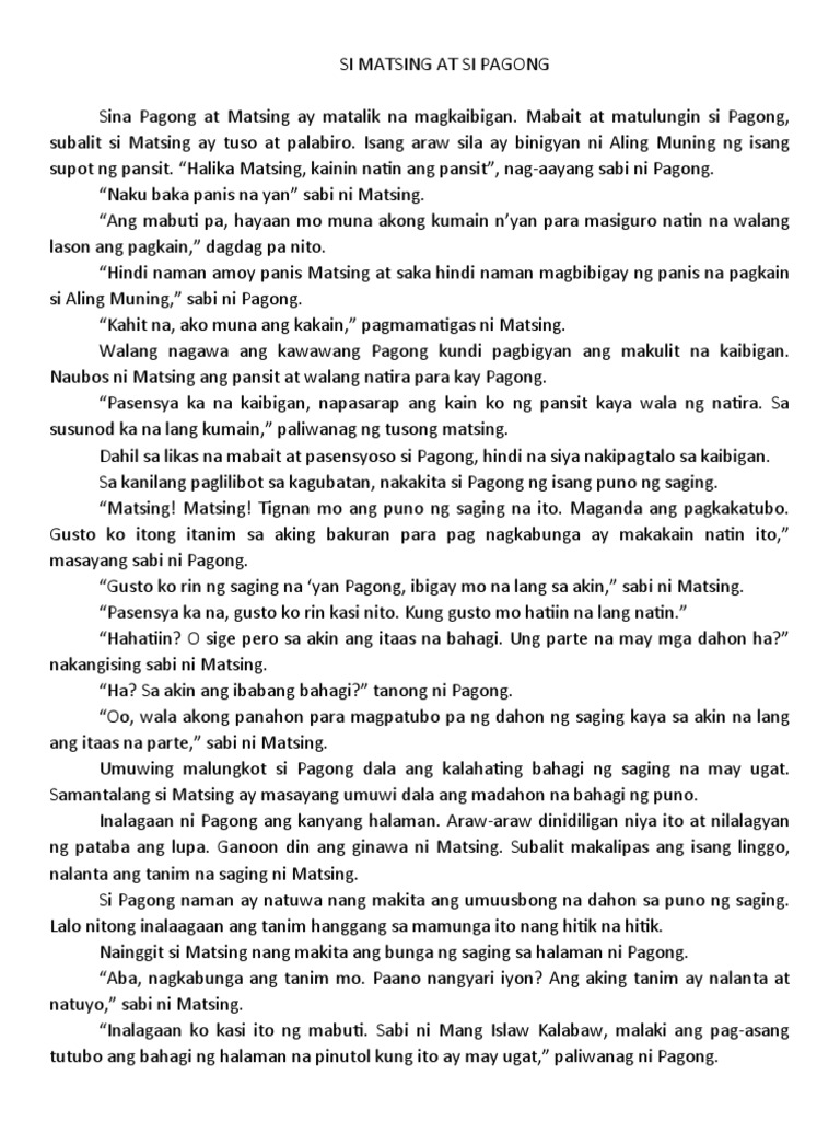 Si Pagong at Si Matsing | PDF