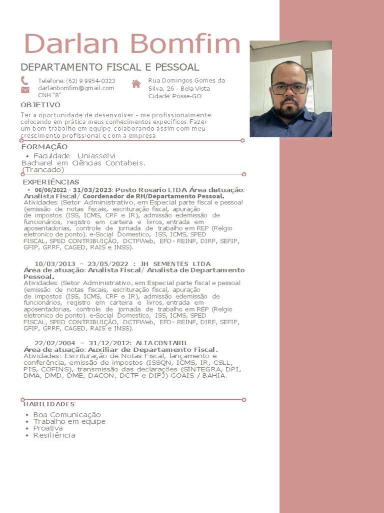 Currículo de Darlan Bomfim: Analista Fiscal e RH | PDF