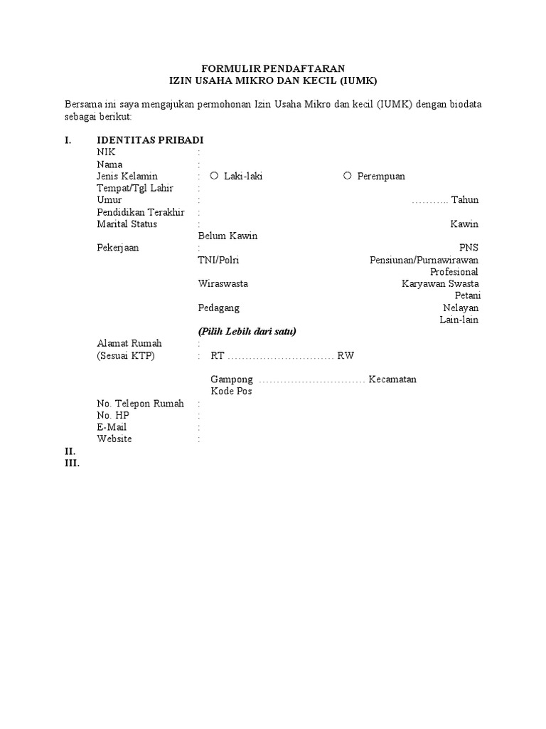 Formulir Pendaftaran Iumk | PDF