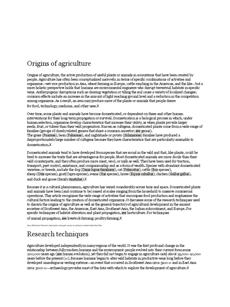 Origins of Agriculture | PDF