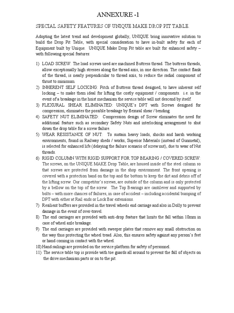 Annexure-1 Safety Features | PDF
