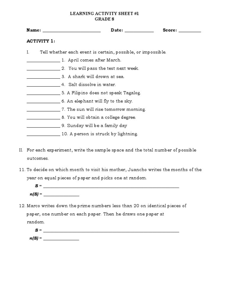 Learning Activity Sheet Grade 8 #4 | PDF