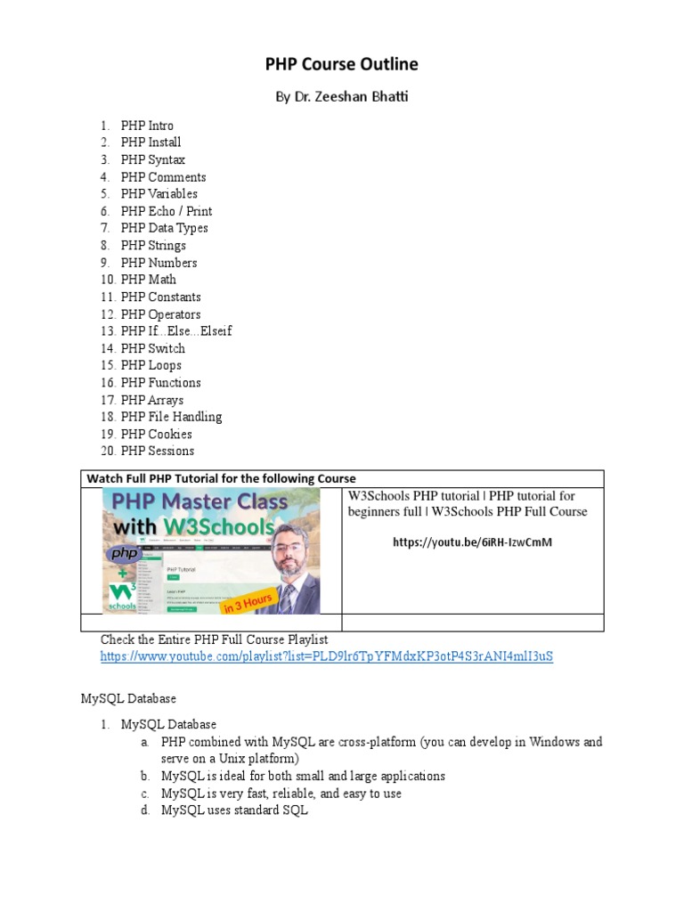 PHP Course Outline | PDF