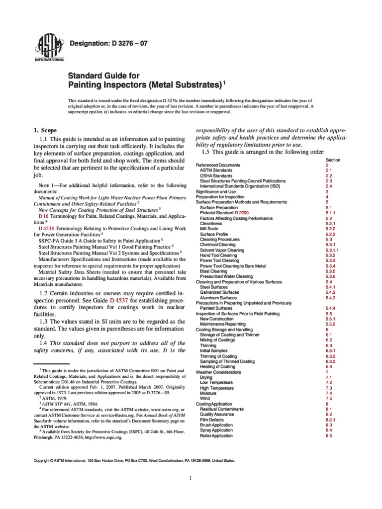 ASTM d3276 07 Standard Guide For Painting Inspecto | PDF