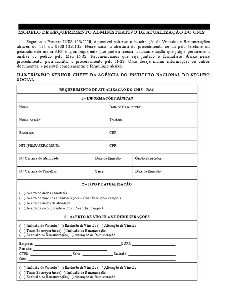 2_modelo_requerimento_administrativo_atualizacao_do_cnis | PDF