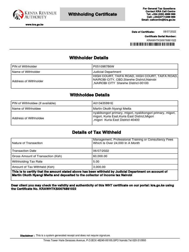 Withholding Certificate | PDF