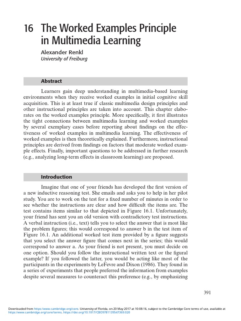 The Worked Examples Principle in Multimedia Learning | PDF | Learning ...
