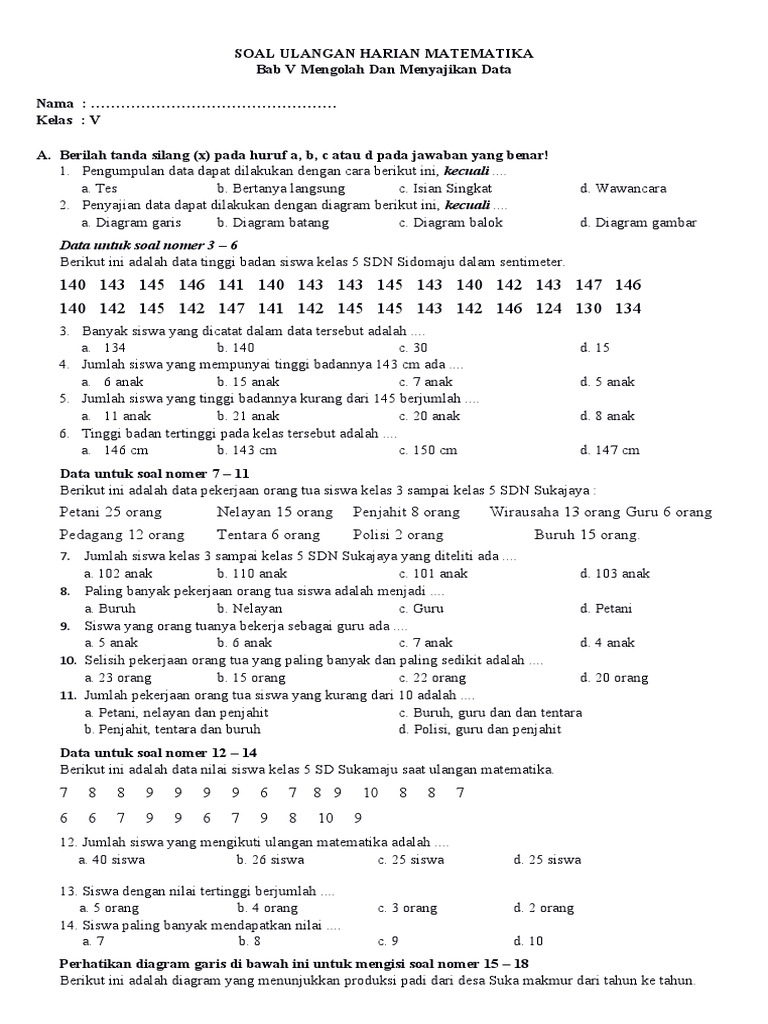 Soal Matematika Pengolahan Dan Penyajian Dat | PDF