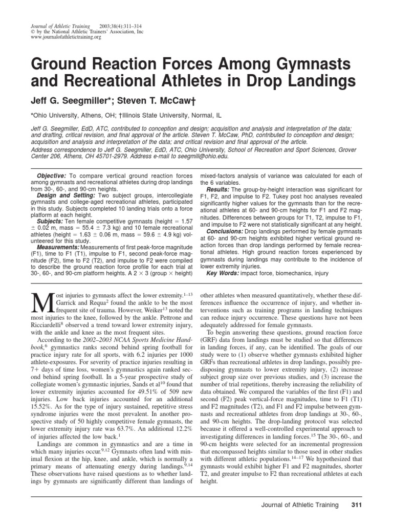 Ground Reaction Forces Among Gymnasts and Recreational Athletes in Drop ...