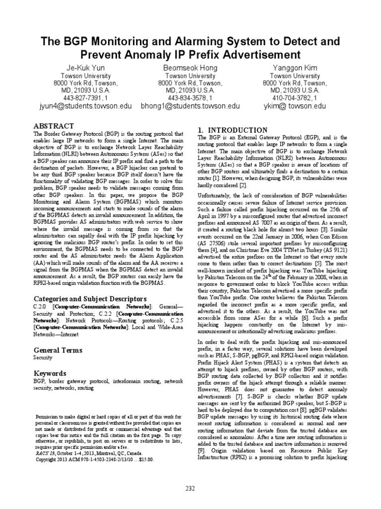 The BGP Monitoring and Alarming System To Detect | PDF | Service ...