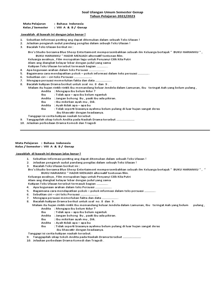 Soal Semester Genap 2023 | PDF