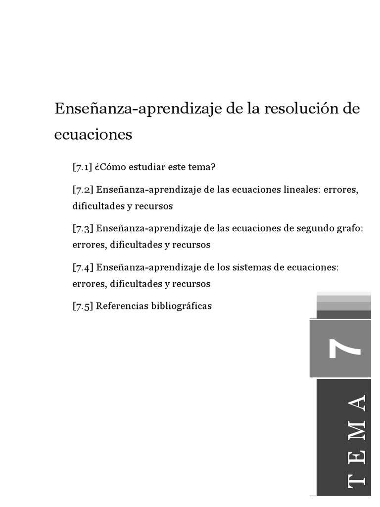 Tema7 ENSEÑANZA-APRENDIZAJE DE LA RESOLUCIÓN DE ECUACIONES | PDF | Ecuaciones | Álgebra