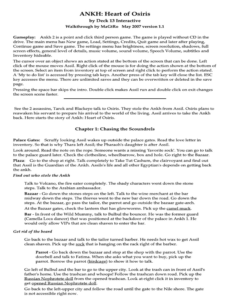 Ankh 2 - Walkthrough | PDF