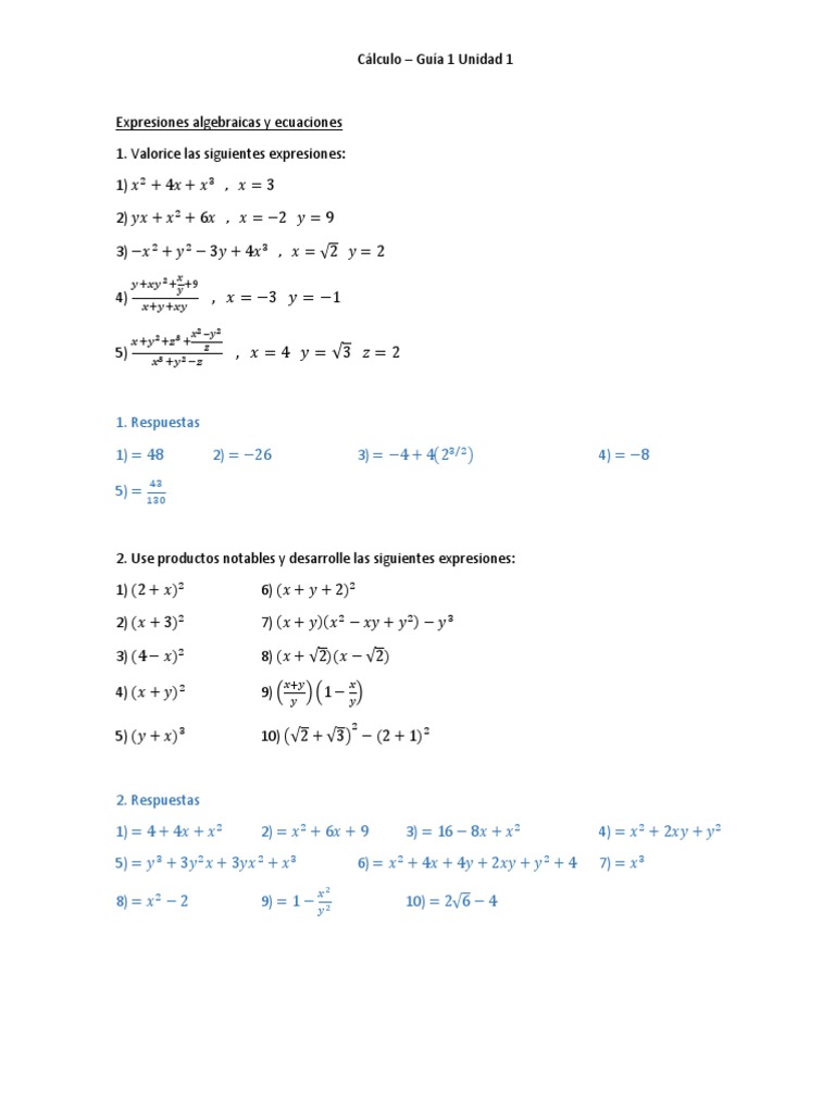 Calculo Guia 1 Unidad 1 | PDF | Matemáticas | Matemática Elemental
