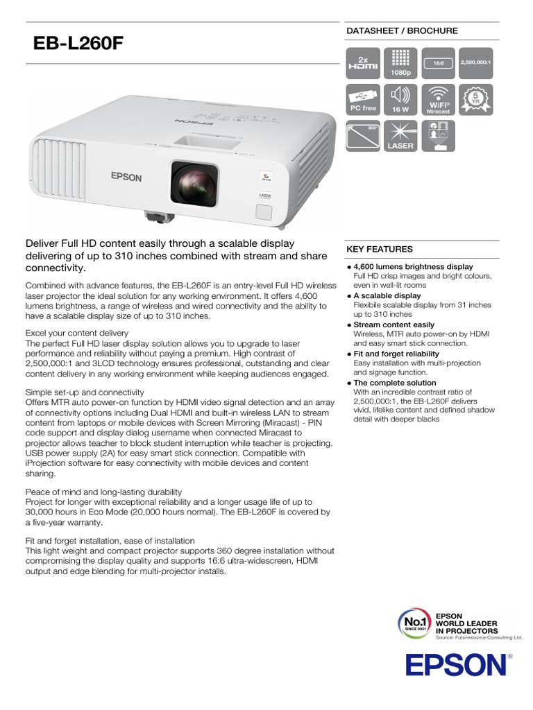 Eb L260f.eb l260f Datasheet | Download Free PDF | Hdmi | Camera Lens