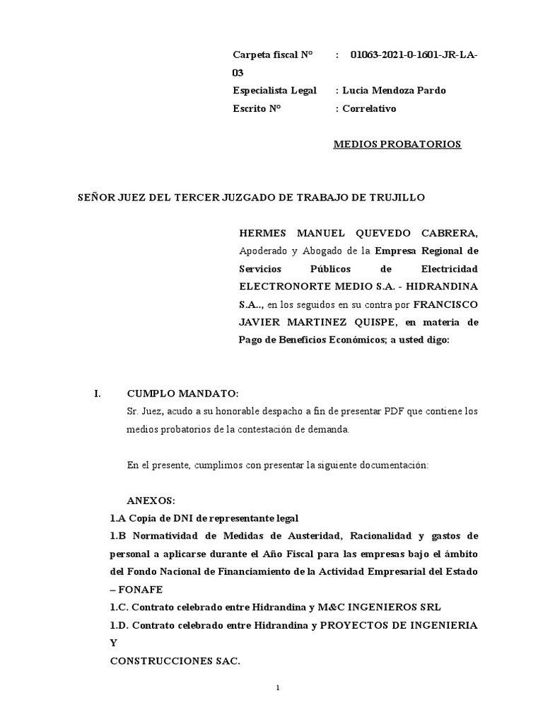 Cumple Mandato C.F. 01063-2021-0-1601-Jr-La-03 | PDF | Finanzas y administración del dinero ...