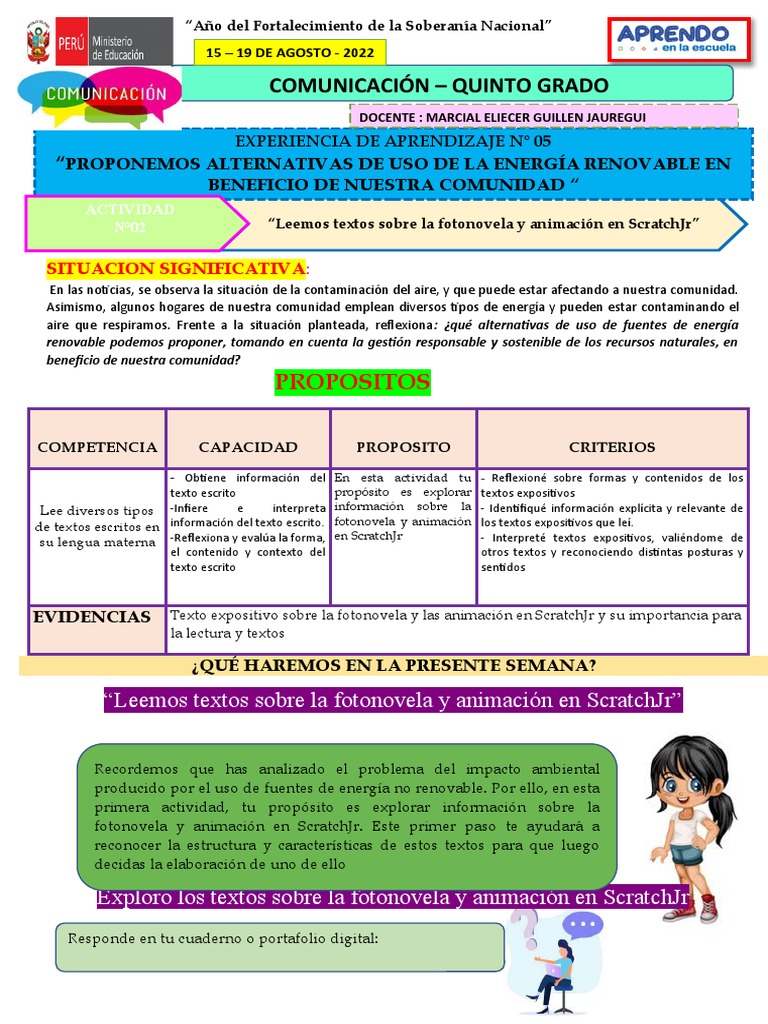 Experiencia de Aprendizaje #05 - Actividad #02 - 5to Grado - Comunicacion | PDF | Programación ...