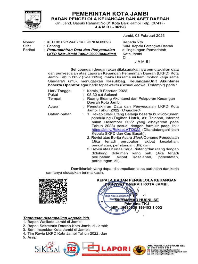 Pemutakhiran Data Dan Penyesuaian LKPD Kota Jambi Tahun 2022 Unaudited. | PDF | Pengelolaan ...