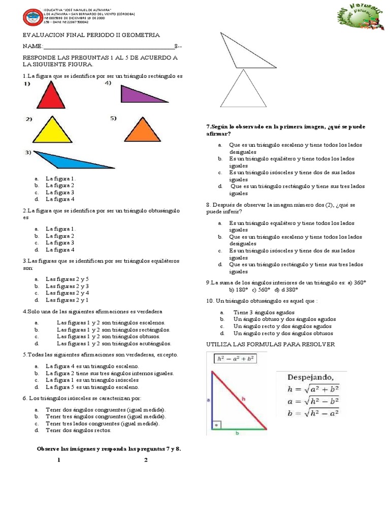 Evaluacion Final Periodo Ii Geometria | PDF | Triángulo | Geometría triangular