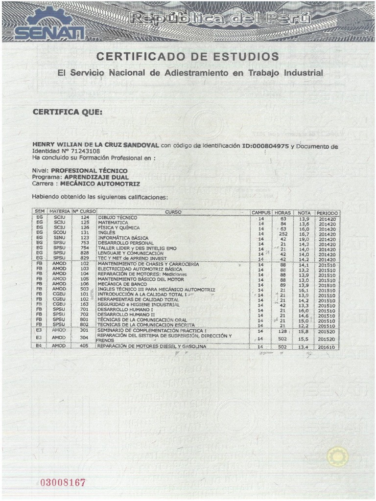 Certificado de Estudios Senati | PDF