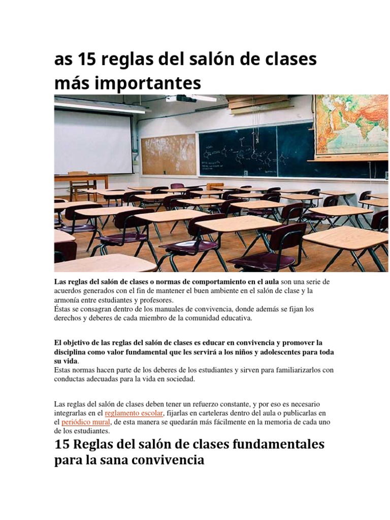 as 15 reglas del salón de clases más importantes | PDF | Salón de ...
