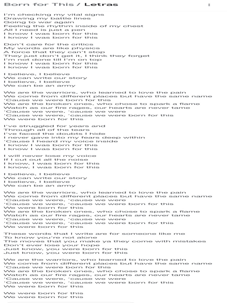 Born For This Letra - Pesquisa Google | PDF | Symptoms And Signs ...