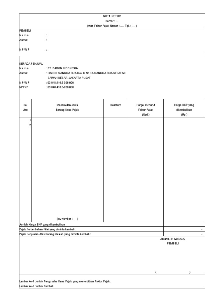 Format Nota Retur | PDF