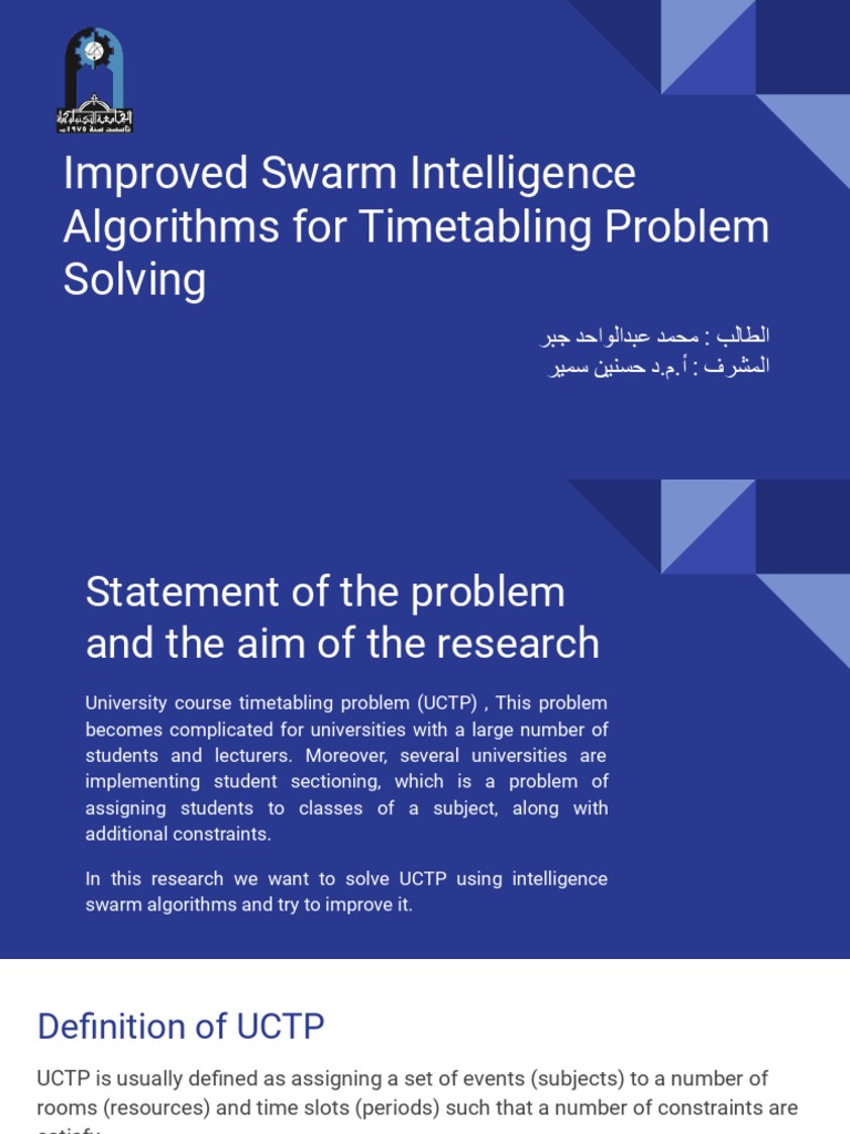 Improved Swarm Intelligence Algorithms For Timetabling Problem Solving Pdf Time Complexity 